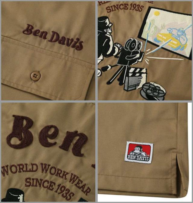 大きいサイズ BEN DAVIS 刺繍 ツイル ワークシャツ ベージュ 3L 4L 5L 6L/1277-5305-3-120