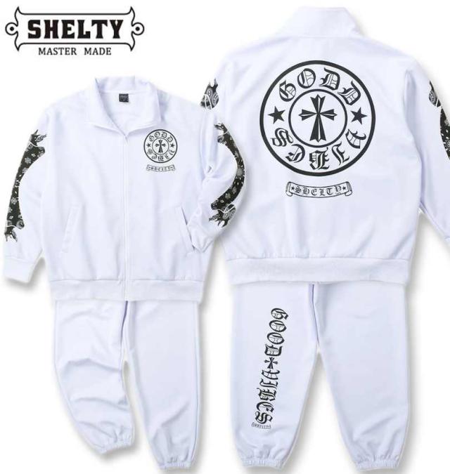 大きいサイズ SHELTY プリント ジャージ 上下セット ホワイト 3L 4L 5L 6L/1268-4312-1-128