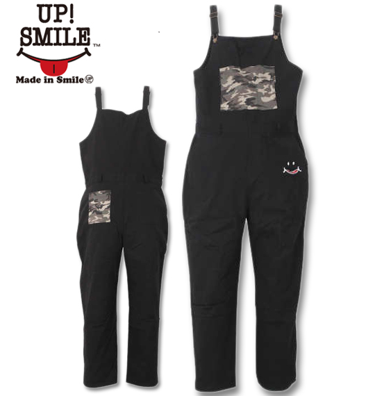 大きいサイズ UP!SMILE ポケットカモフラオーバーオール ブラック 3L 4L 5L 6L/1274-1345-2-128