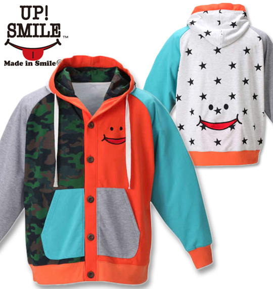 大きいサイズ UP!SMILE クレイジー切替パーカー オレンジ×カモ 3L 4L 5L 6L/1278-0382-2-128