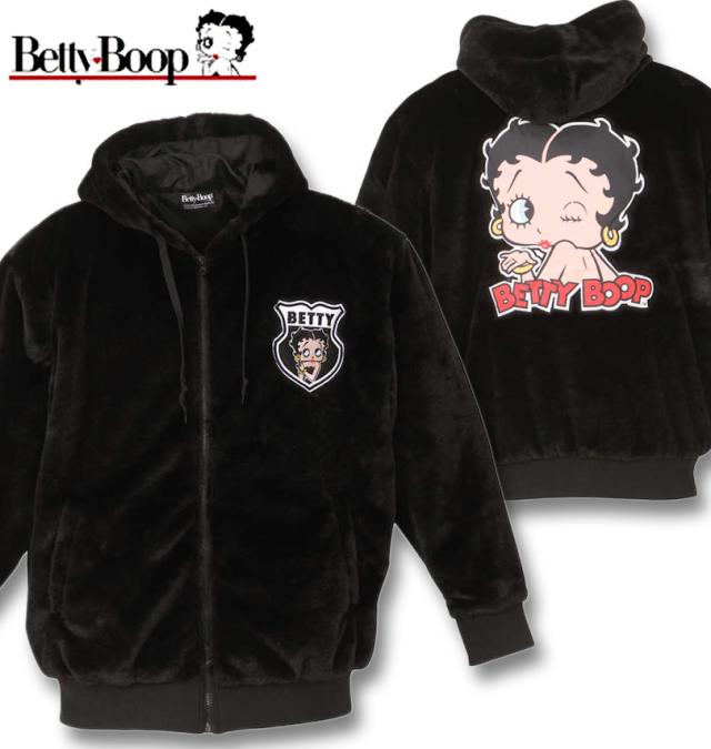 大きいサイズ BETTY BOOP フェイクファーフルジップパーカージャケット ブラック 3L 4L 5L 6L/1278-2398-2-128