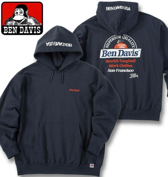 大きいサイズ BEN DAVIS レーベル刺繍 プルパーカー ネイビー 3L 4L 5L 6L/1278-5612-1-128