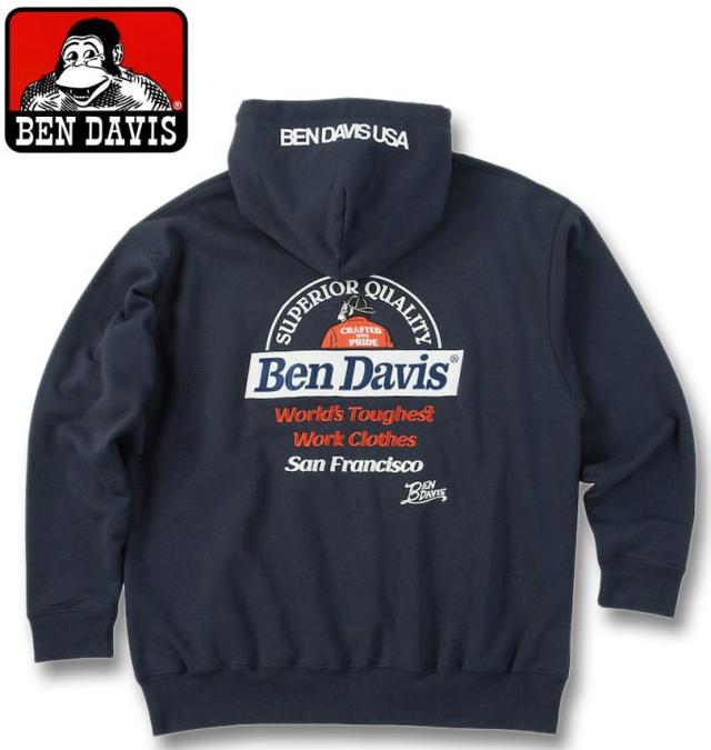大きいサイズ BEN DAVIS レーベル刺繍 プルパーカー ネイビー 3L 4L 5L 6L/1278-5612-1-128