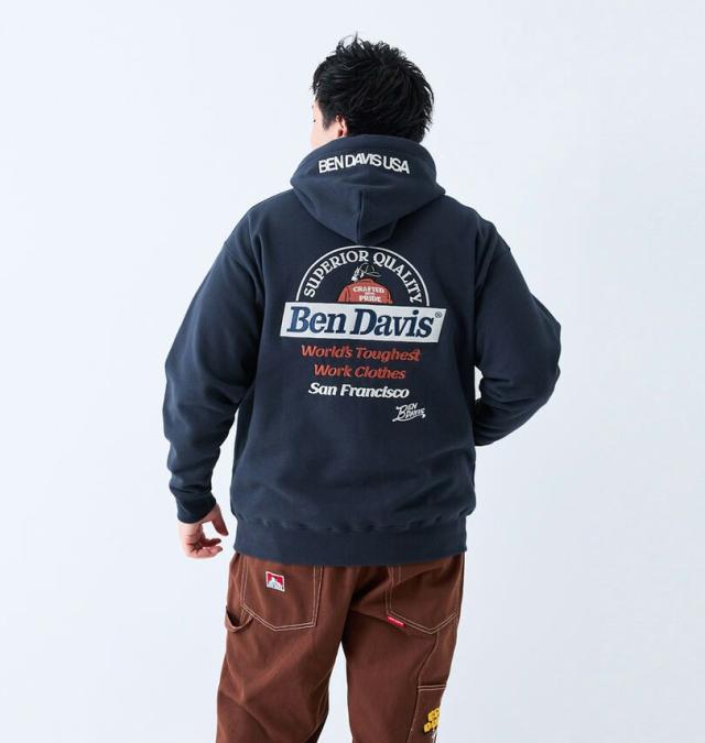 大きいサイズ BEN DAVIS レーベル刺繍 プルパーカー ネイビー 3L 4L 5L 6L/1278-5612-1-128