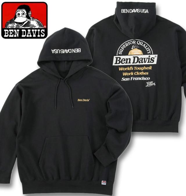 大きいサイズ BEN DAVIS レーベル刺繍 プルパーカー ブラック 3L 4L 5L 6L/1278-5612-2-128