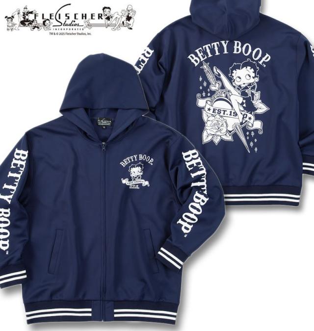 大きいサイズ BETTY BOOP ダンボールニット フルジップ パーカー ネイビー 3L 4L 5L 6L/1278-5621-1-128