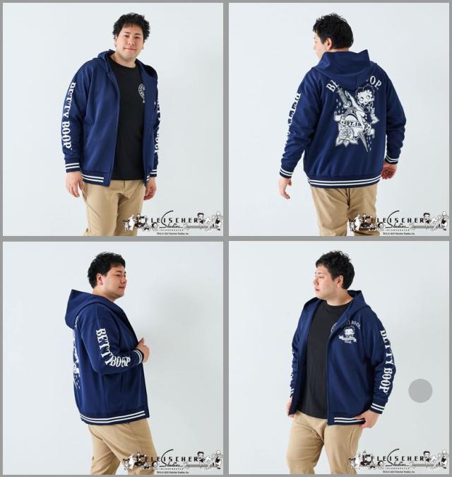 大きいサイズ BETTY BOOP ダンボールニット フルジップ パーカー ネイビー 3L 4L 5L 6L/1278-5621-1-128