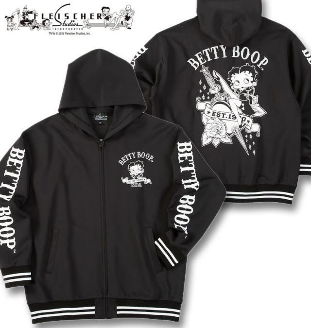 大きいサイズ BETTY BOOP ダンボールニット フルジップ パーカー ブラック 3L 4L 5L 6L/1278-5621-2-128