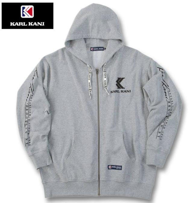 大きいサイズ KARL KANI 裏毛 フルジップ パーカー ミックスグレー 3L 4L 5L 6L 8L/1278-5336-1-138