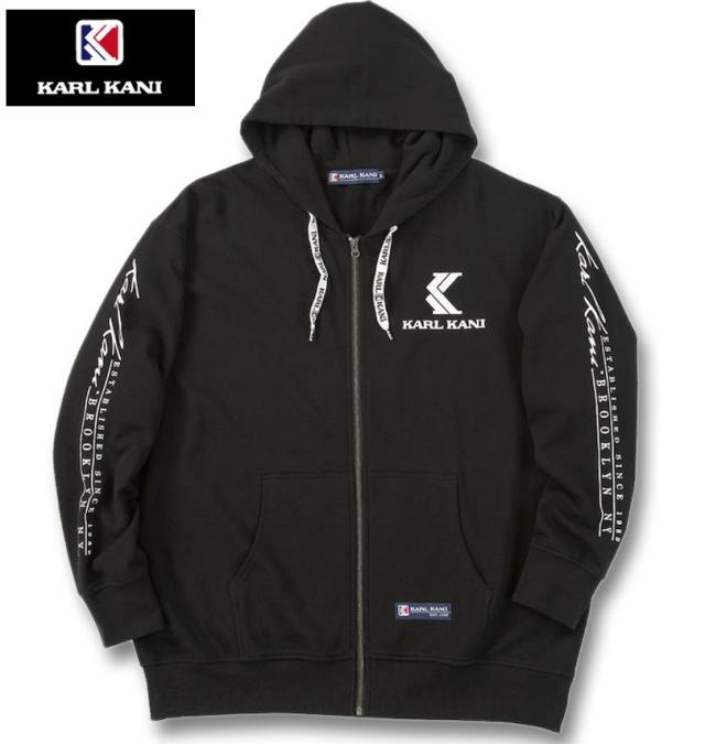 大きいサイズ KARL KANI 裏毛 フルジップ パーカー ブラック 3L 4L 5L 6L 8L/1278-5336-2-138