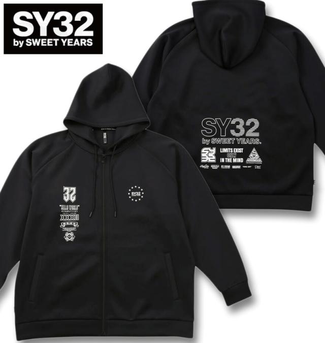 大きいサイズ SY32 by SWEET YEARS ダブルニット マルチロゴ フルジップ パーカー ブラック 3L 4L 5L 6L/1278-6120-2-240