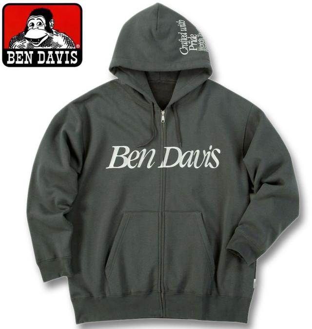 大きいサイズ BEN DAVIS スラントロゴ フルジップ パーカー チャコール 3L 4L 5L 6L/1278-5614-1-145