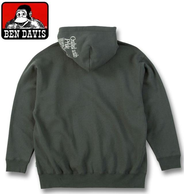 大きいサイズ BEN DAVIS スラントロゴ フルジップ パーカー チャコール 3L 4L 5L 6L/1278-5614-1-145