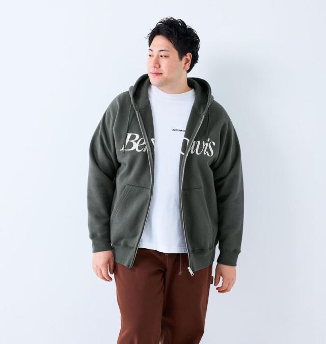 大きいサイズ BEN DAVIS スラントロゴ フルジップ パーカー チャコール 3L 4L 5L 6L/1278-5614-1-145