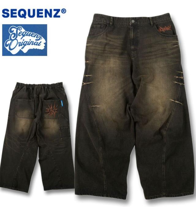 大きいサイズ SEQUENZ ウォッシュド デニムパンツ ブラック 3L 4L 5L 6L/1254-5340-2-148