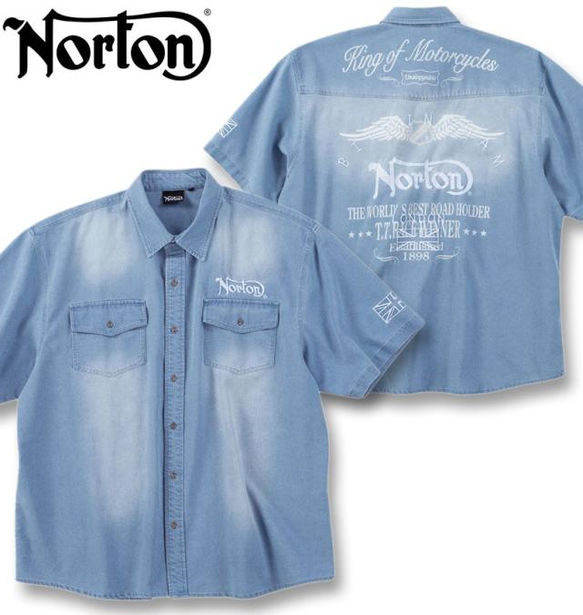 大きいサイズ Norton ノートン デニム 半袖シャツ サンドブルー 3L 4L 5L 6L 8L/1277-5243-2-148