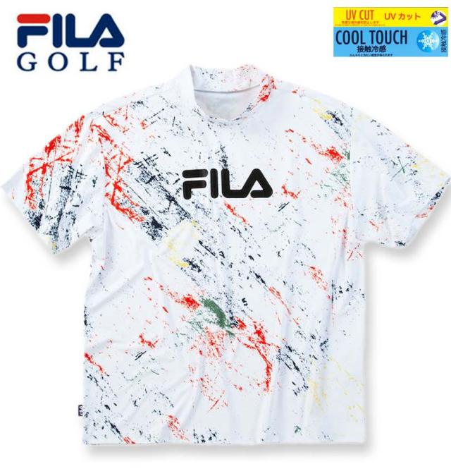 大きいサイズ FILA GOLF モックネック 柄 半袖 シャツ ホワイト 3L 4L 5L 6L/1278-5220-1-148