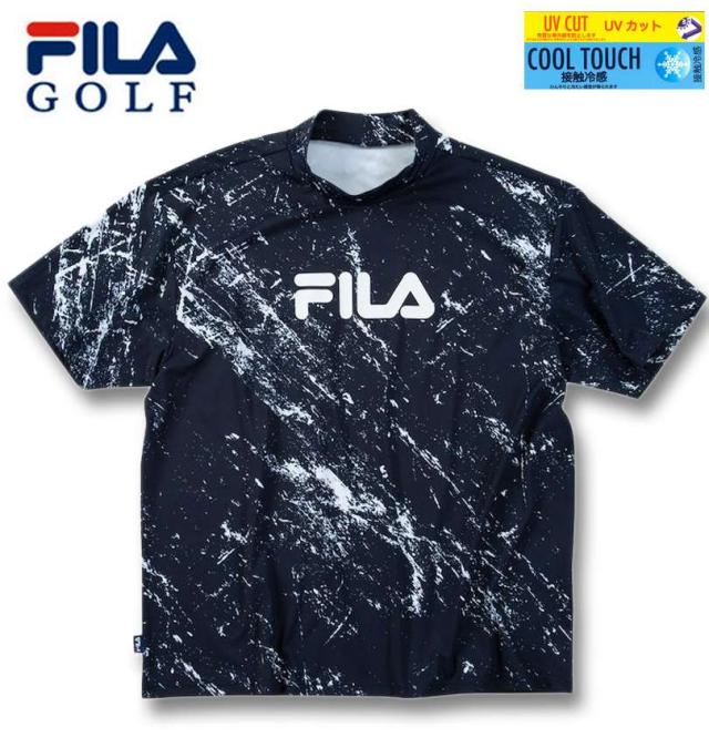 大きいサイズ FILA GOLF モックネック 柄 半袖 シャツ ダークネイビー 3L 4L 5L 6L/1278-5220-2-148