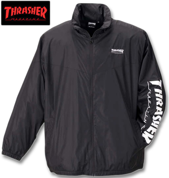 大きいサイズ THRASHER スタンドフルジップジャケット ブラック×ブラック 3L 4L 5L 6L 8L/1173-9326-2-158