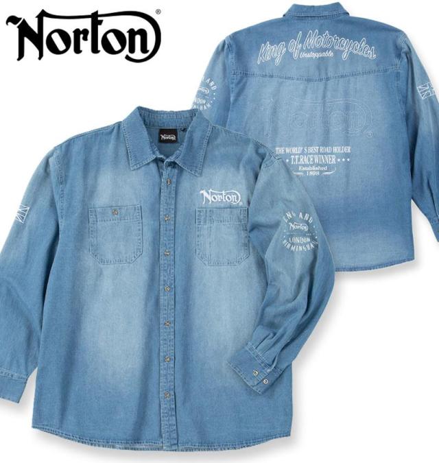 大きいサイズ Norton ノートン デニム 長袖 シャツ サンドネイビー 3L 4L 5L 6L 8L/1277-5350-1-158