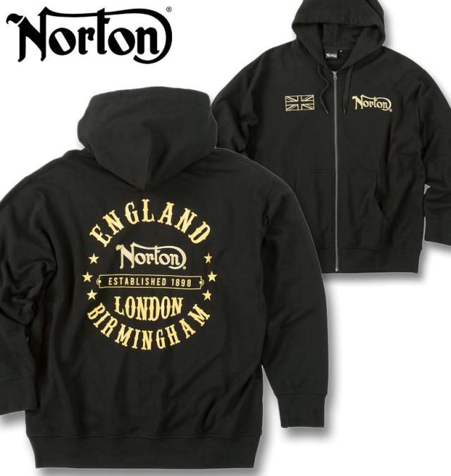 大きいサイズ Norton ノートン 裏毛 フルジップ パーカー ブラック 3L 4L 5L 6L 8L/1278-5326-2-158