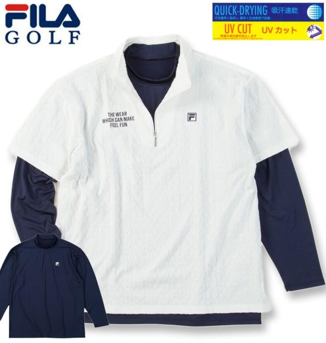 大きいサイズ FILA GOLF 3Dジャガード 半袖シャツ インナー セット ホワイト×ネイビー 3L 4L 5L 6L/1278-5300-1-160