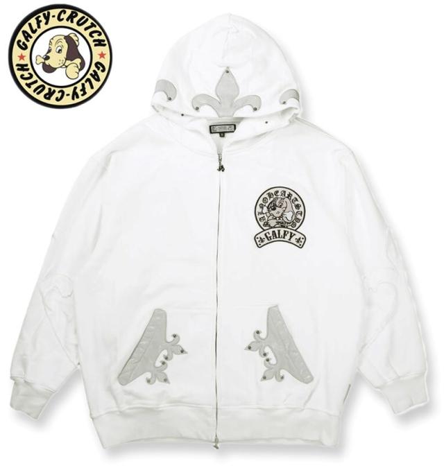 大きいサイズ GALFY 百合の紋章 フルジップ パーカー ホワイト 3L 4L 5L 6L/1258-5371-1-168