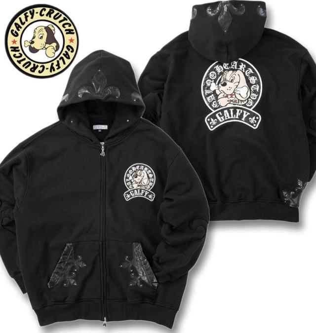 大きいサイズ GALFY 百合の紋章 フルジップ パーカー ブラック 3L 4L 5L 6L/1258-5371-2-168