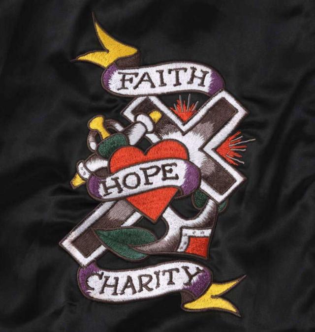 大きいサイズ Ed Hardy 刺繍 スカジャン ブラック×ベージュ 3L 4L 5L 6L/1273-4120-1-268