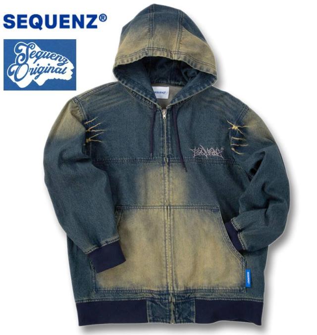 大きいサイズ SEQUENZ ウォッシュド デニム フルジップ パーカー ネイビー 3L 4L 5L 6L/1258-5386-1-170