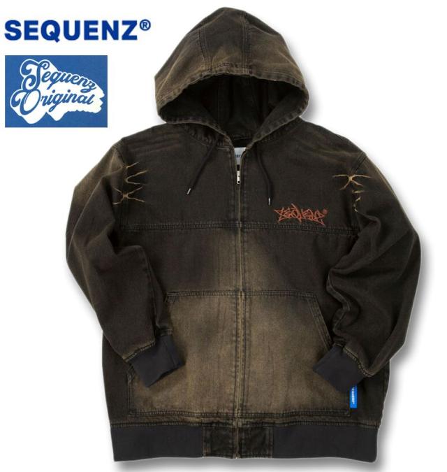 大きいサイズ SEQUENZ ウォッシュド デニム フルジップ パーカー ブラック 3L 4L 5L 6L/1258-5386-2-170