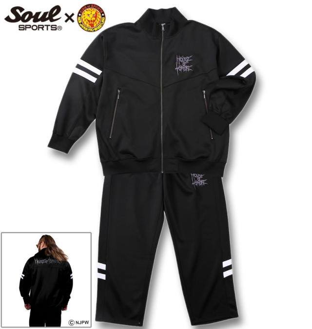 大きいサイズ SOUL SPORTS×新日本プロレス HOUSE OF TORTURE 長袖 ジャージ 上下セット ブラック 3L 4L 5L 6L/1276-5104-1-170