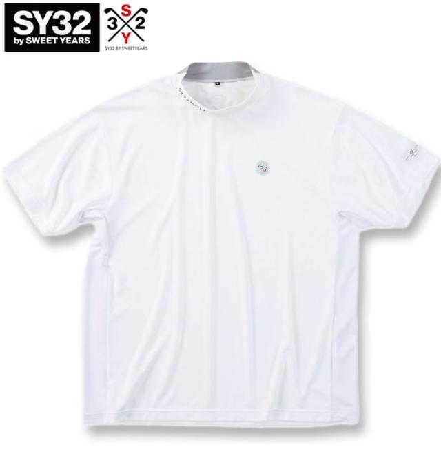 大きいサイズ SY32 by SWEET YEARS ゴルフ サイドメッシュ オリジナルジャガード 半袖 モックネックシャツ ホワイト 3L 4L 5L 6L/1278-5216-1-170