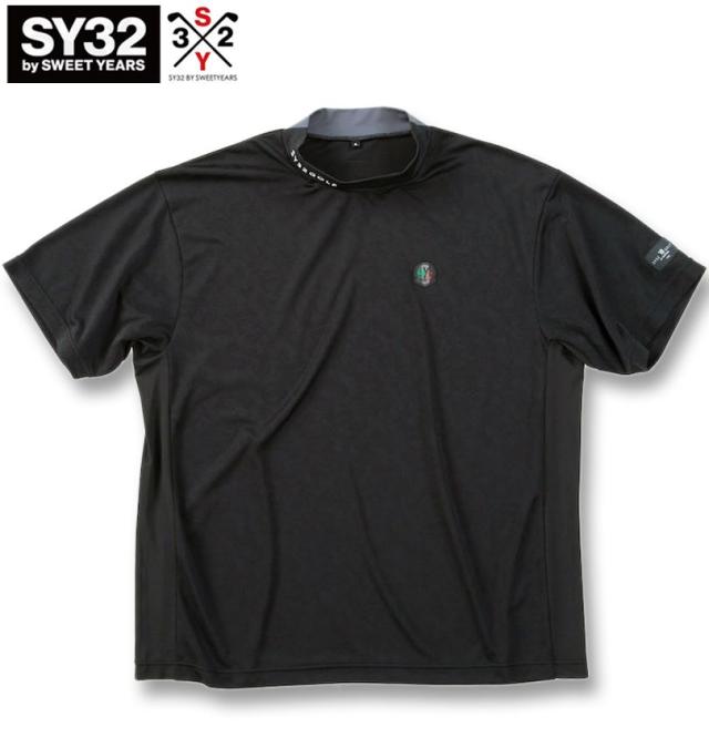 大きいサイズ SY32 by SWEET YEARS ゴルフ サイドメッシュ オリジナルジャガード 半袖 モックネックシャツ ブラック 3L 4L 5L 6L/1278-5216-2-170
