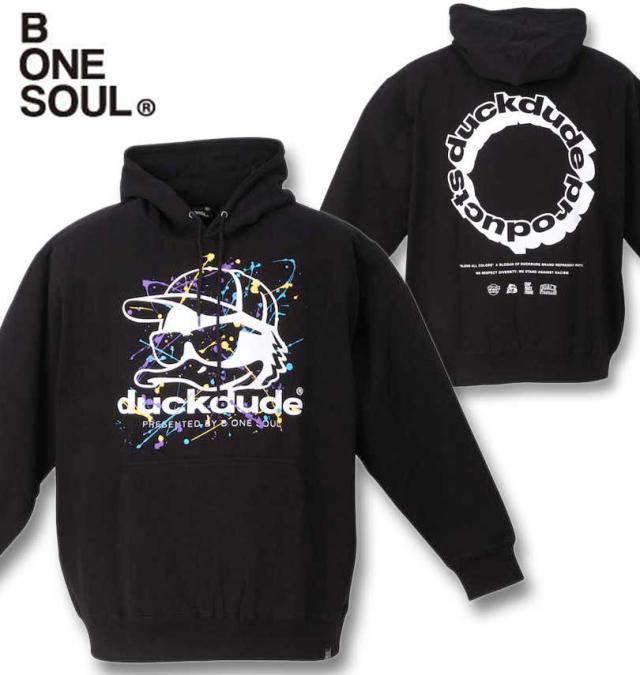 大きいサイズ b-one-soul DUCK DUDE スプラッシュ プルパーカー ブラック 3L 4L 5L 6L/1258-3326-2-75