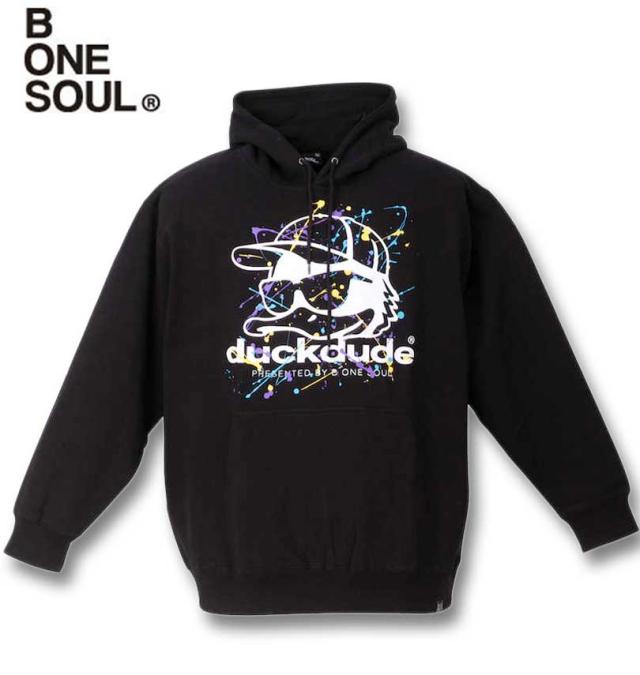 大きいサイズ b-one-soul DUCK DUDE スプラッシュ プルパーカー ブラック 3L 4L 5L 6L/1258-3326-2-75