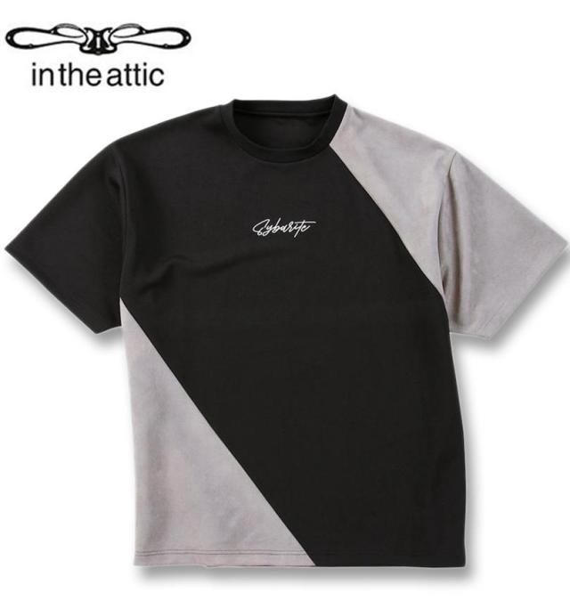 大きいサイズ in the attic スエード 切替 半袖 Tシャツ ブラック 3L 4L 5L 6L/1258-5221-2-75