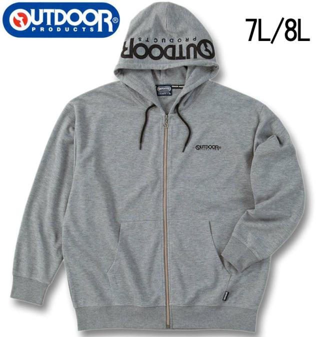 大きいサイズ OUTDOOR PRODUCTS 綿タッチ エステル ダンボール フルジップ パーカー グレー 7L 8L/1258-5311-1-75