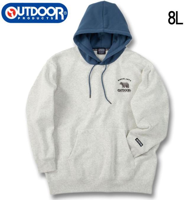 大きいサイズ OUTDOOR PRODUCTS 裏起毛 プルパーカー オートミール 8L/1258-5313-1-75