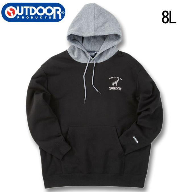 大きいサイズ OUTDOOR PRODUCTS 裏起毛 プルパーカー ブラック 8L/1258-5313-2-75