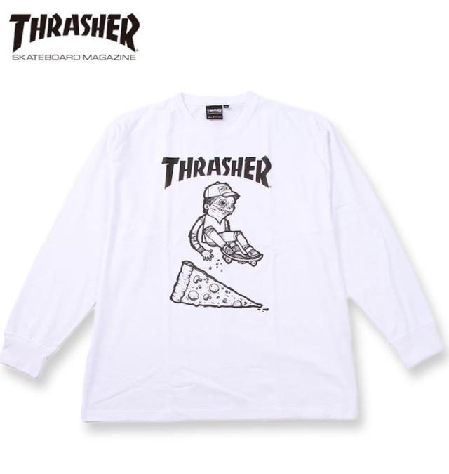 大きいサイズ THRASHER PIZZA 長袖 Tシャツ ホワイト 3L 4L 5L 6L 8L/1278-4665-1-75