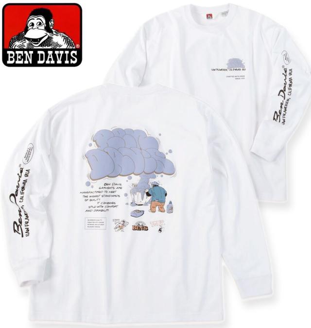 大きいサイズ BEN DAVIS バブルプリント 長袖 Tシャツ ホワイト 3L 4L 5L 6L/1278-5611-1-78
