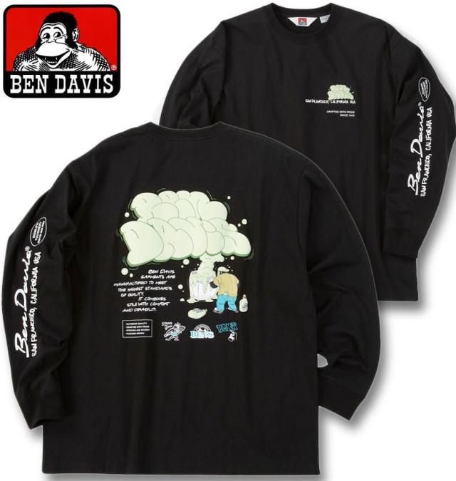 大きいサイズ BEN DAVIS バブルプリント 長袖 Tシャツ ブラック 3L 4L 5L 6L/1278-5611-2-78