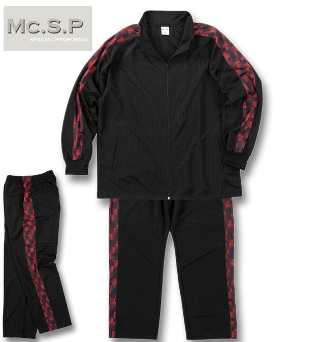 大きいサイズ Mc.S.P ハーフトーンドット 切替 ジャージ 上下セット ブラック×レッド 3L 4L 5L 6L 8L/1256-5300-3-79
