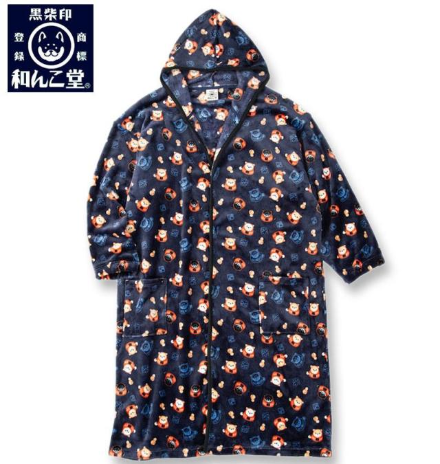 大きいサイズ 黒柴印和んこ堂 だるま柄 ふわもこ 着る毛布 ネイビー 3L 5L 7L/1258-5325-1-79