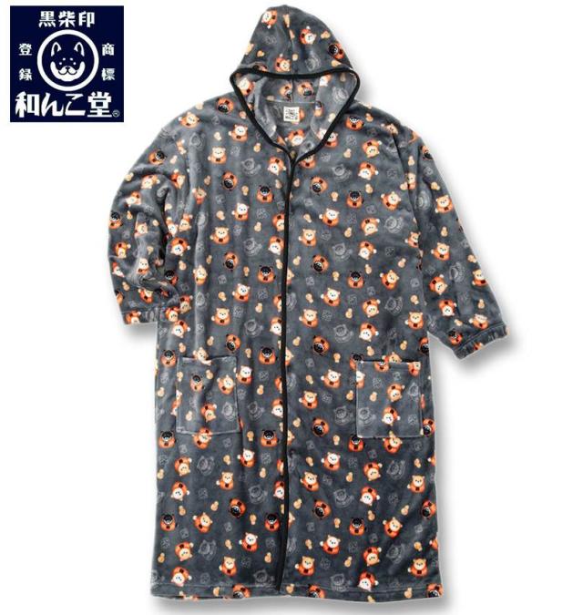 大きいサイズ 黒柴印和んこ堂 だるま柄 ふわもこ 着る毛布 チャコール 3L 5L 7L/1258-5325-2-79