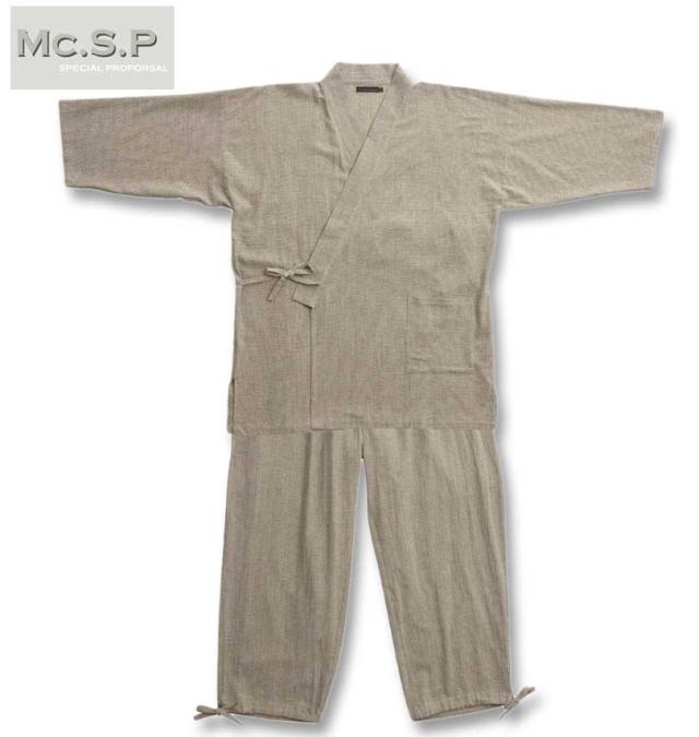 大きいサイズ Mc.S.P 綿麻 しじら 作務衣 ベージュ 3L 4L 5L 6L 7L/1259-4220-3-79