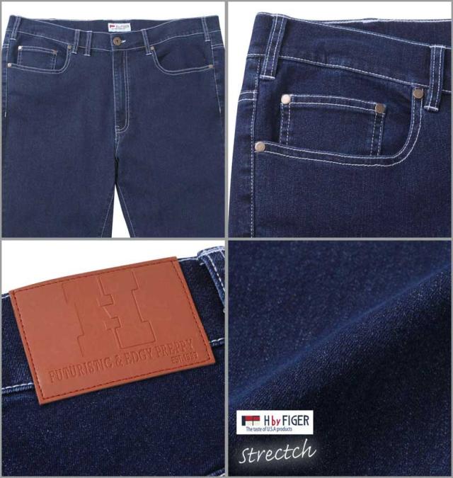 大きいサイズ H by FIGER ストレッチデニムパンツ ブルー 100cm〜160cm/1264-3100-3-79