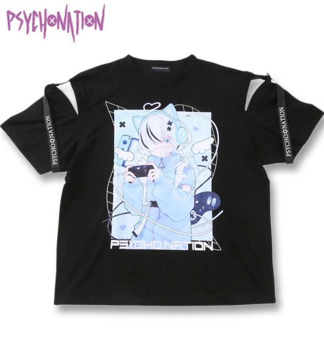 大きいサイズ PSYCHO NATION サイコ×寝田ルネ ゲーマー 半袖 Tシャツ ブラック 3L 4L 5L 6L/1278-4543-1-79