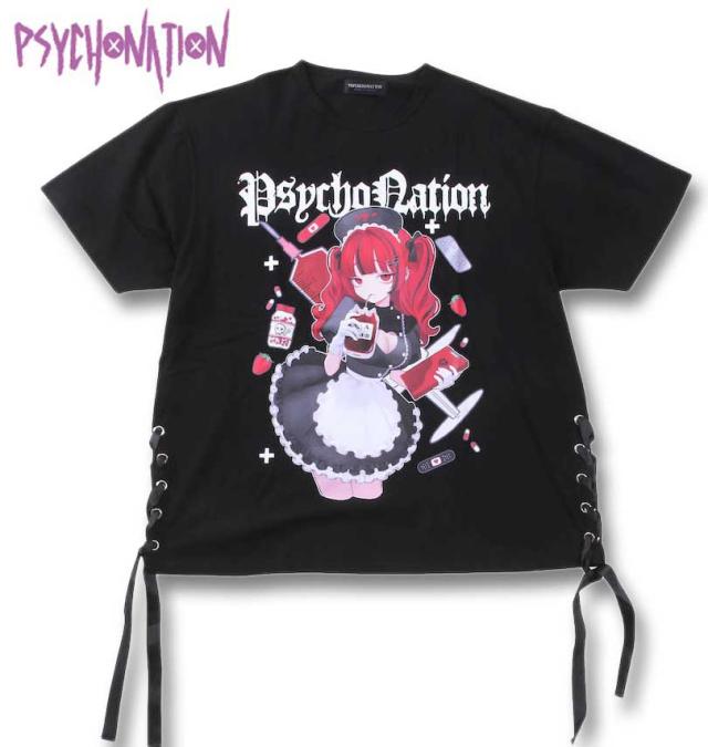 大きいサイズ PSYCHO NATION サイコ×寝田ルネ ナース 半袖 Tシャツ ブラック 3L 4L 5L 6L/1278-4544-1-79